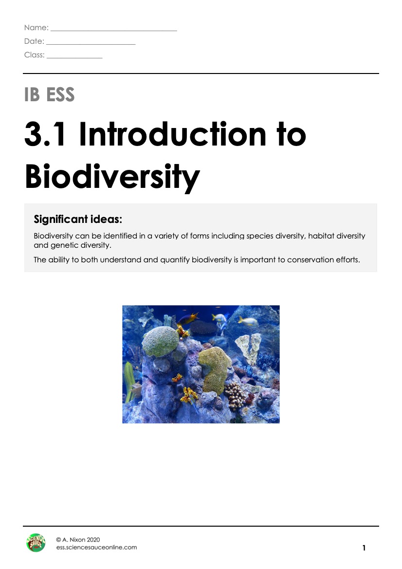 3.1 An Introduction to Biodiversity | IB ESS by Science Sauce