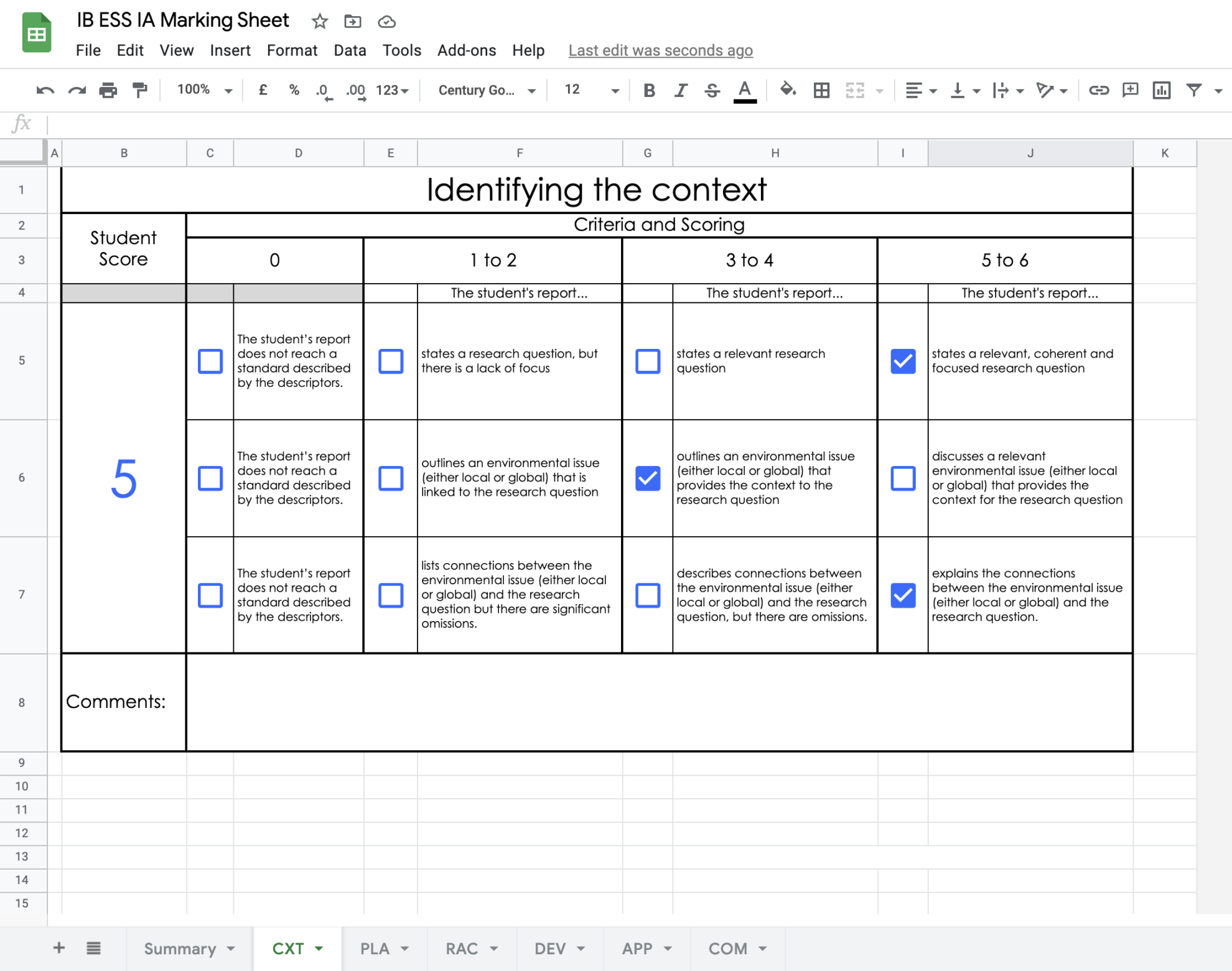 IA Marksheet | IB ESS by Science Sauce